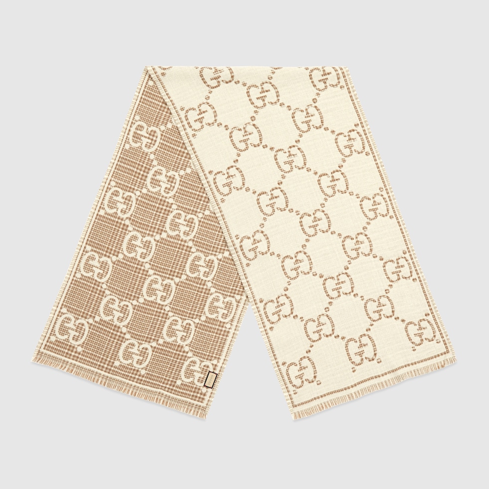 Bufanda de jacquard de lana con GG en marfil y beige | GUCCI® ES
