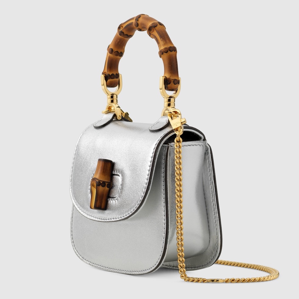 Gucci Bamboo 1947 nano bag in metallic silver leather | GUCCI® SG
