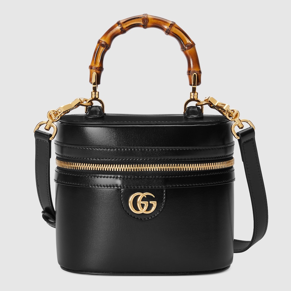 Mini vanity bag con manico in bambù in pelle nera | GUCCI® IT