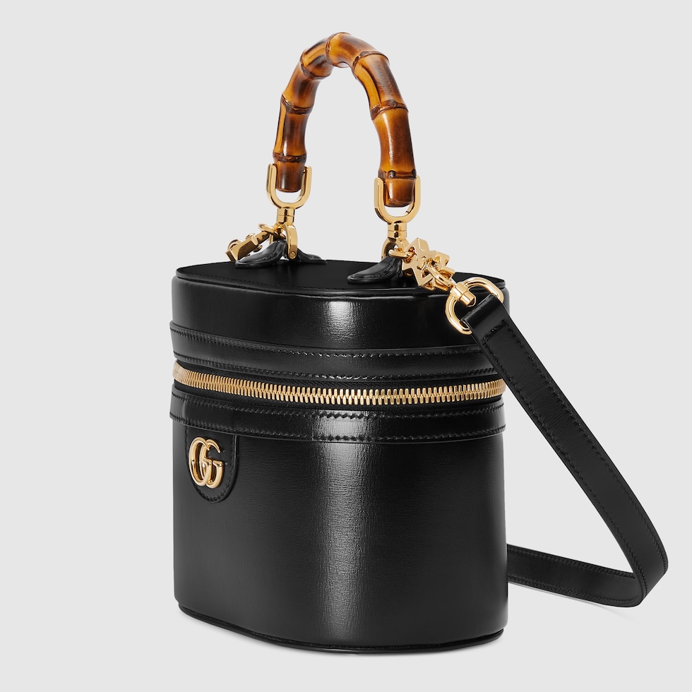 Mini vanity bag con manico in bambù in pelle nera | GUCCI® IT