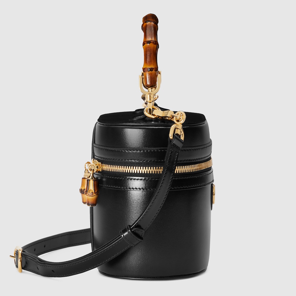 Mini vanity bag con manico in bambù in pelle nera | GUCCI® IT