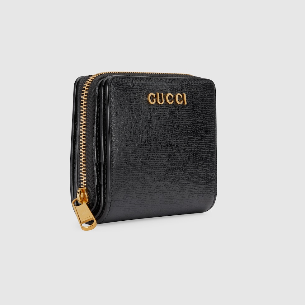 กระเป๋าสตางค์ Mini wallet with Gucci script inหนังสีดำ | GUCCI® TH