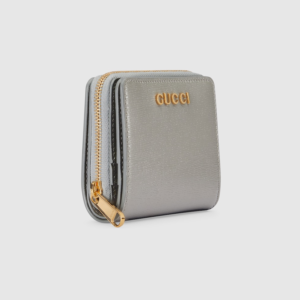 饰手写体Gucci标识迷你钱包 in灰色皮革 | GUCCI® Australia