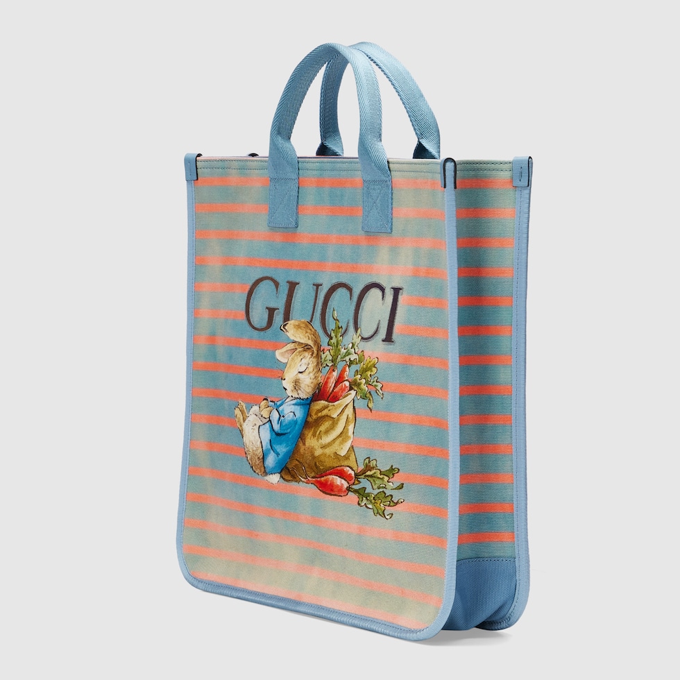 Peter Rabbit™ x Gucci tote bag in orange and light blue canvas | GUCCI® AE