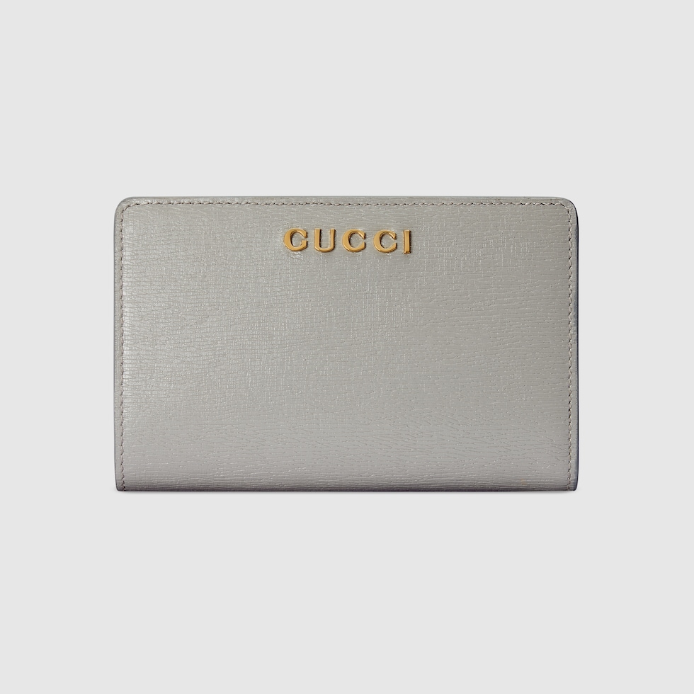 Zip around wallet with Gucci script in light grey leather | GUCCI® CZ