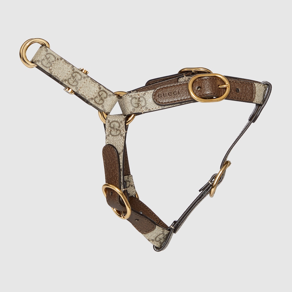 Small/medium pet harness in beige and ebony canvas | GUCCI® CA
