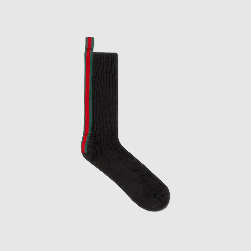 Wool blend socks with Web in black | GUCCI® SG