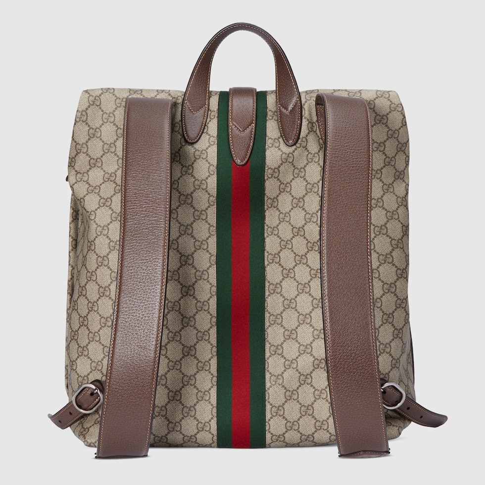 GG backpack with piston closure in beige and ebony GG Supreme | GUCCI® TH