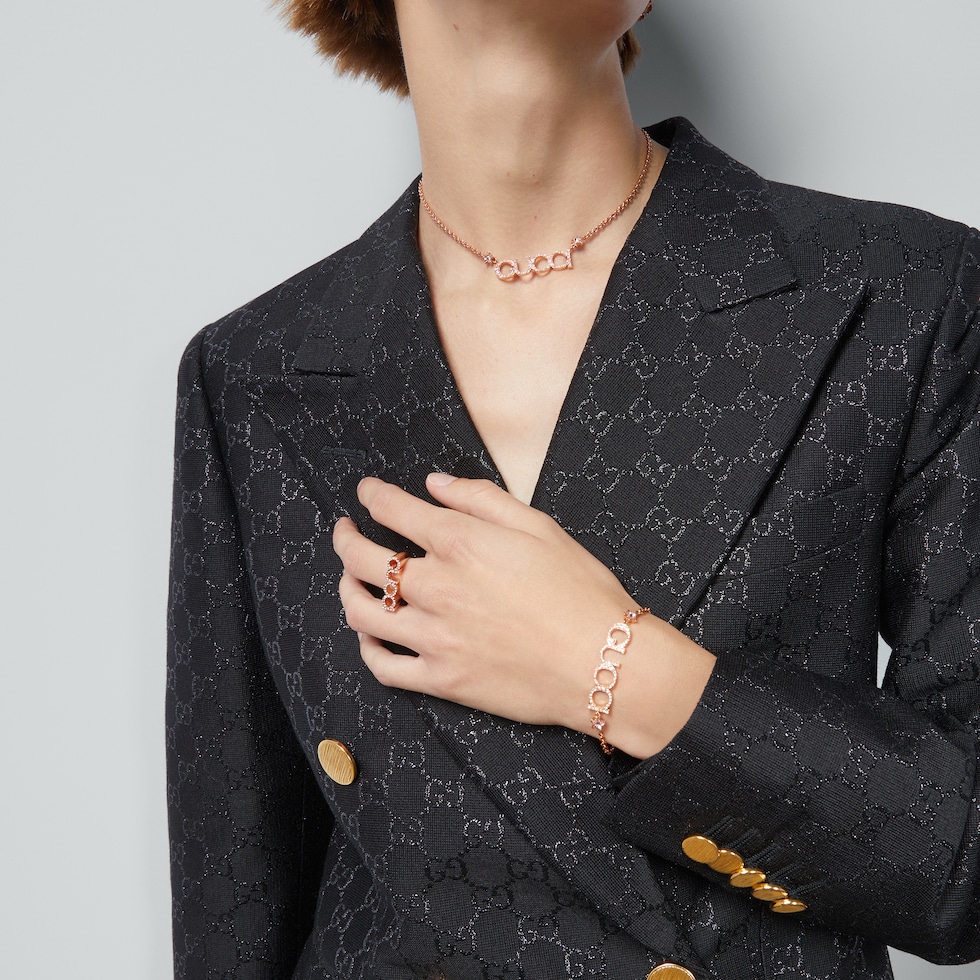 Gucci Script crystal ring in rose gold-toned | GUCCI® US