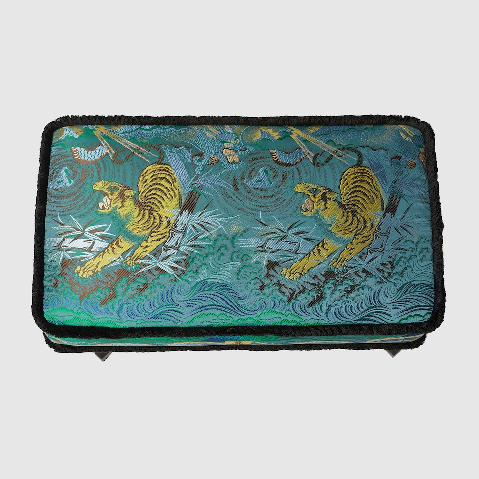 Tiger jacquard stool in blue fabric jacquard | GUCCI® US