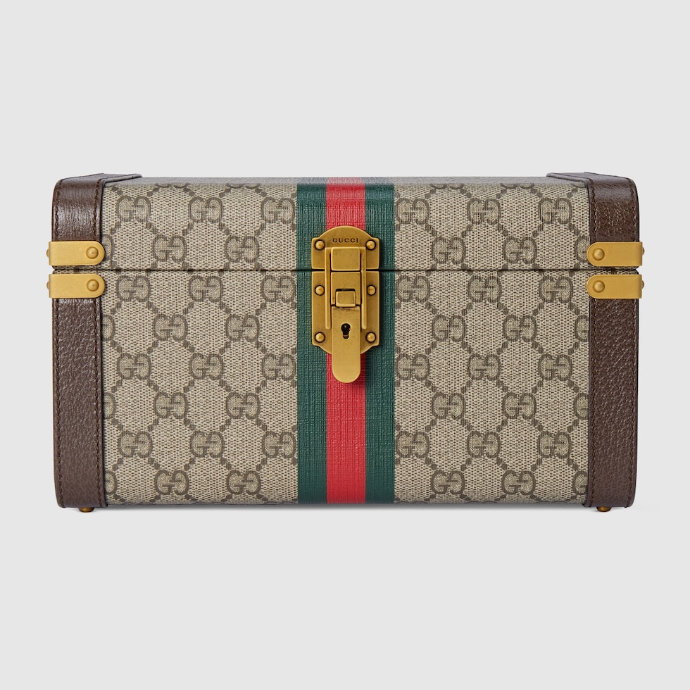Gucci Savoy mini rigid beauty case in beige and ebony Supreme | GUCCI® UK