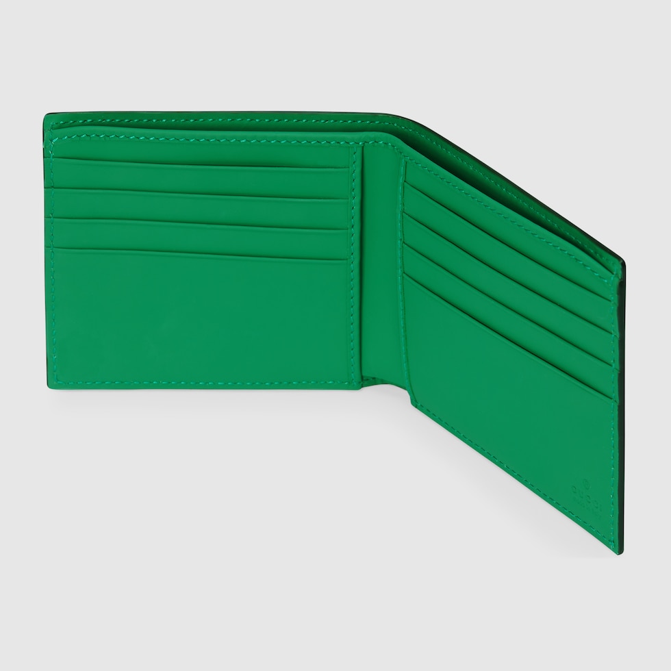 GG rubber-effect bi-fold wallet in green leather | GUCCI® IE