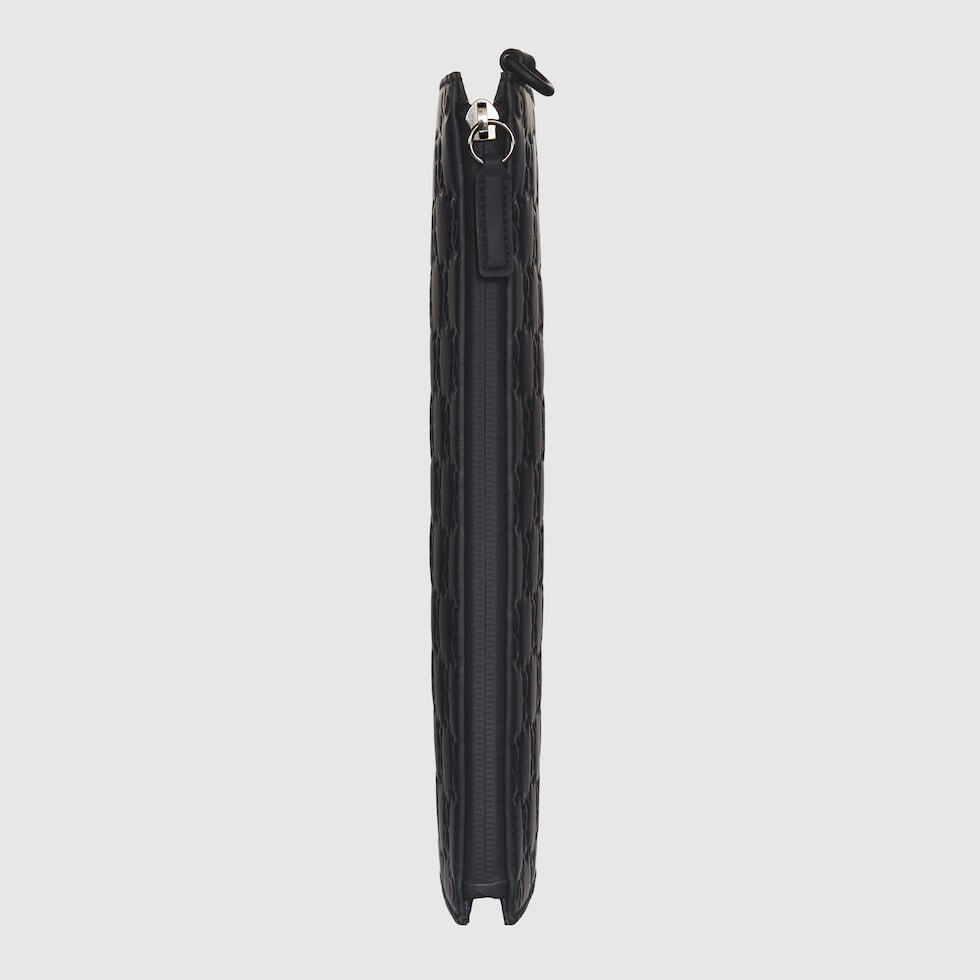 GG rubber-effect pouch in black leather | GUCCI® Australia