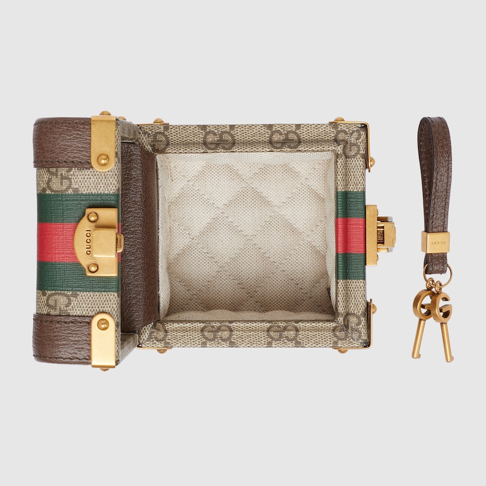 Gucci Savoy mini rigid beauty case in beige and ebony Supreme | GUCCI® US