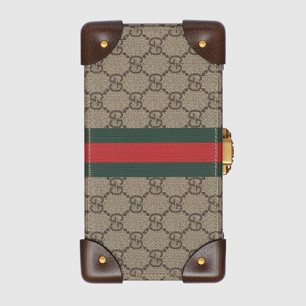 Gucci Savoy small rigid watch case in beige and ebony Supreme | GUCCI® US