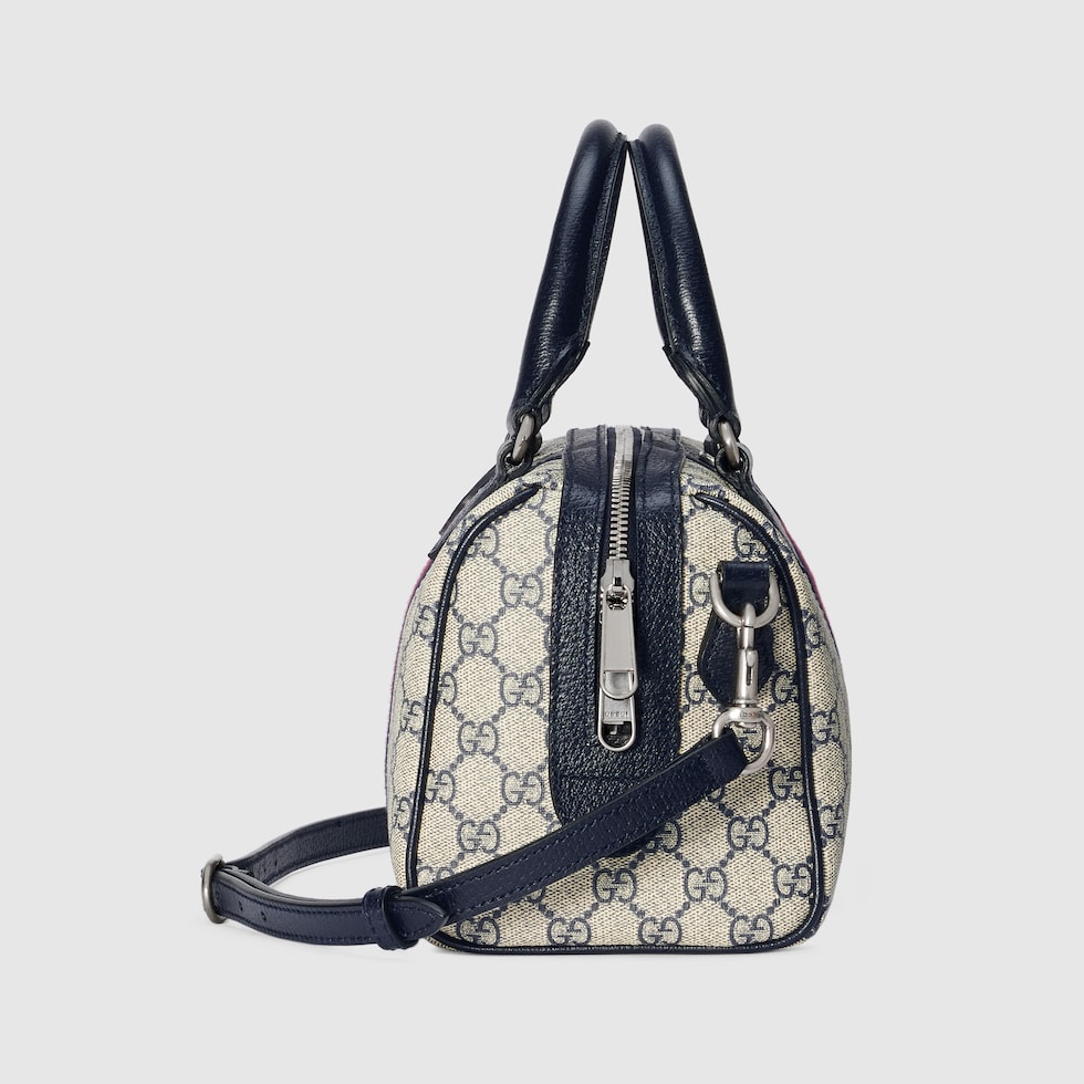 Ophidia medium boston bag in beige and blue GG Supreme | GUCCI® UK