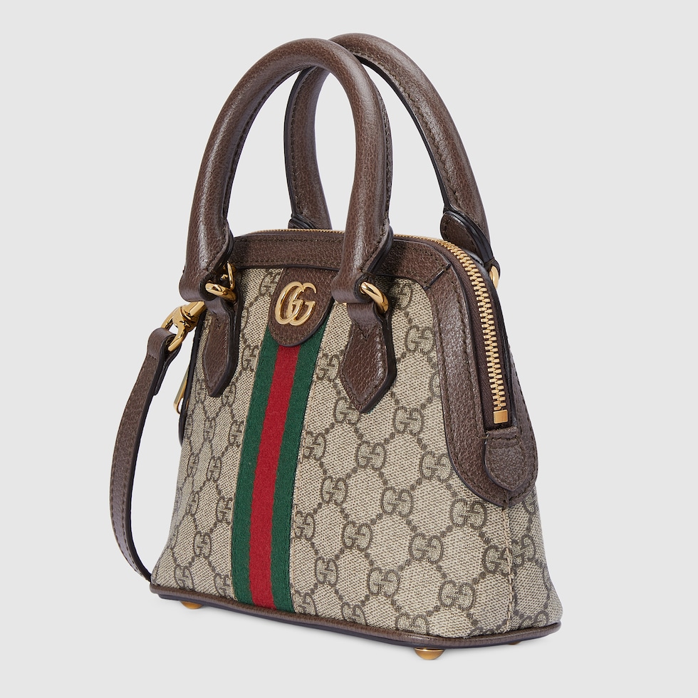 Ophidia mini top handle bag in beige and ebony canvas | GUCCI® SG