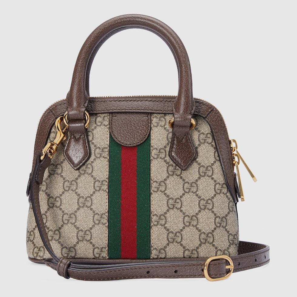 Ophidia mini top handle bag in beige and ebony canvas | GUCCI® SG