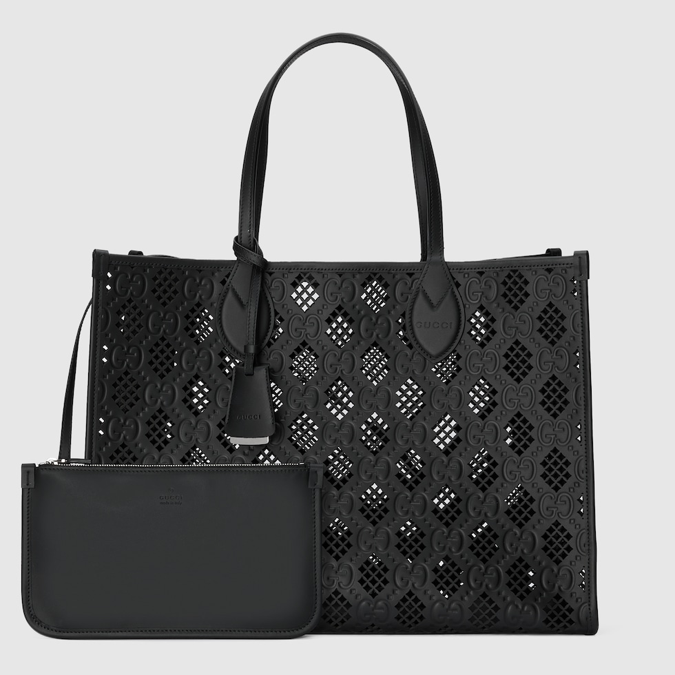 Medium tote bag with cut-out motif in black leather | GUCCI® BE
