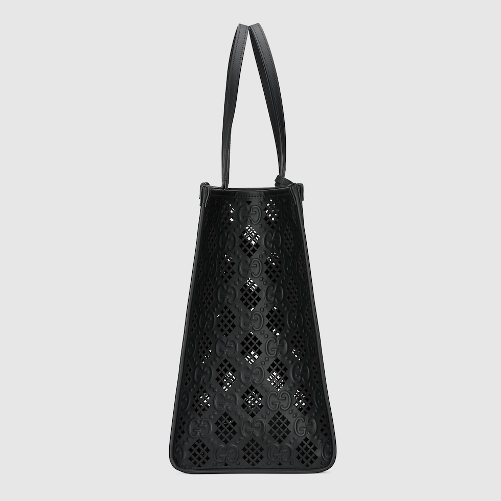 Medium tote bag with cut-out motif in black leather | GUCCI® ZA