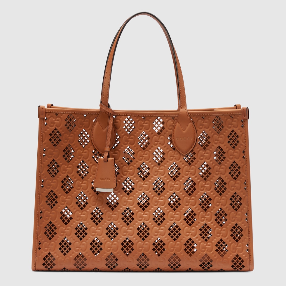 Medium tote bag with cut-out motif in light brown leather | GUCCI® UK