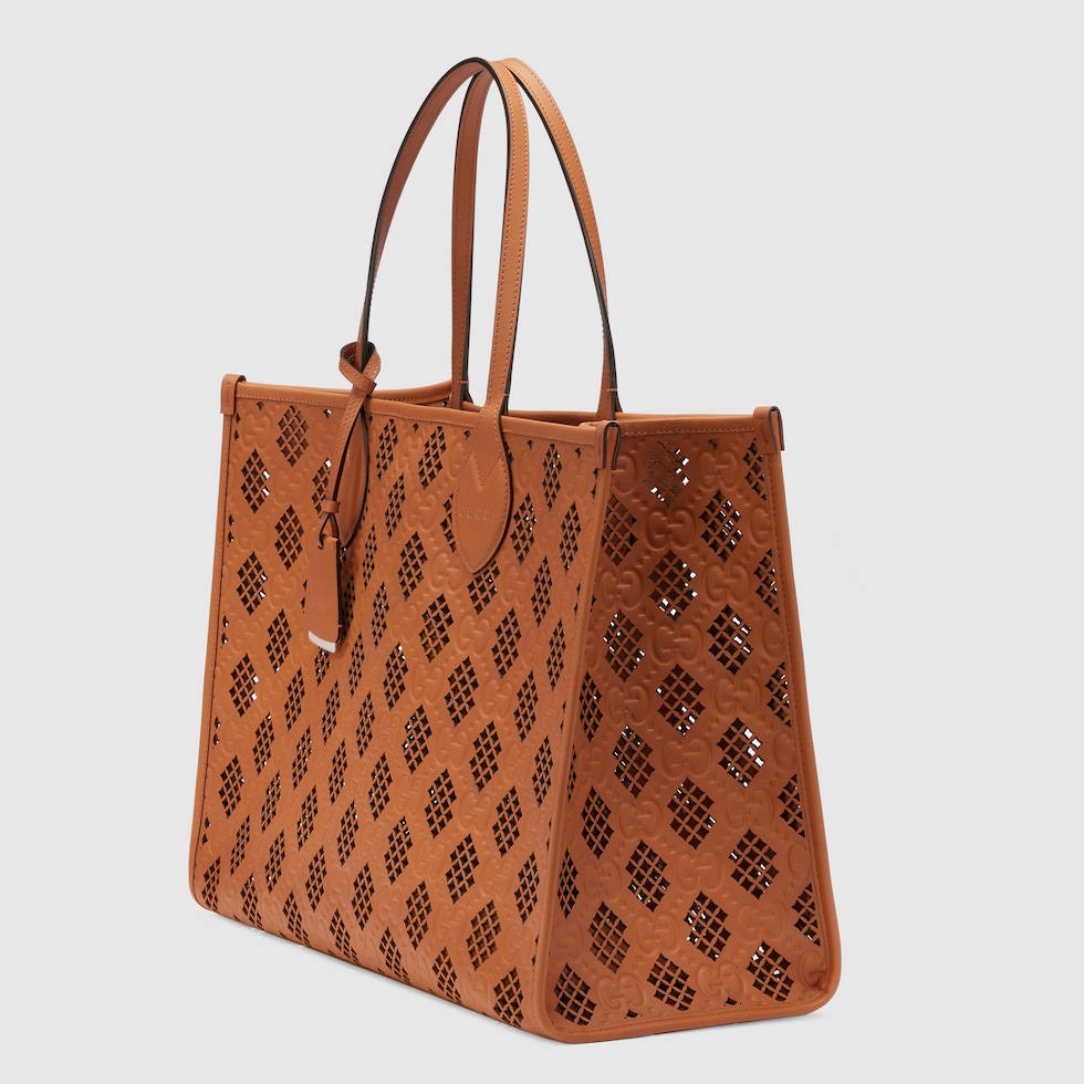 Medium tote bag with cut-out motif in light brown leather | GUCCI® UK