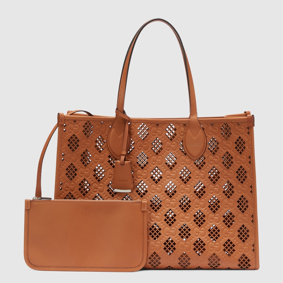 Medium tote bag with cut-out motif in light brown leather | GUCCI® UK