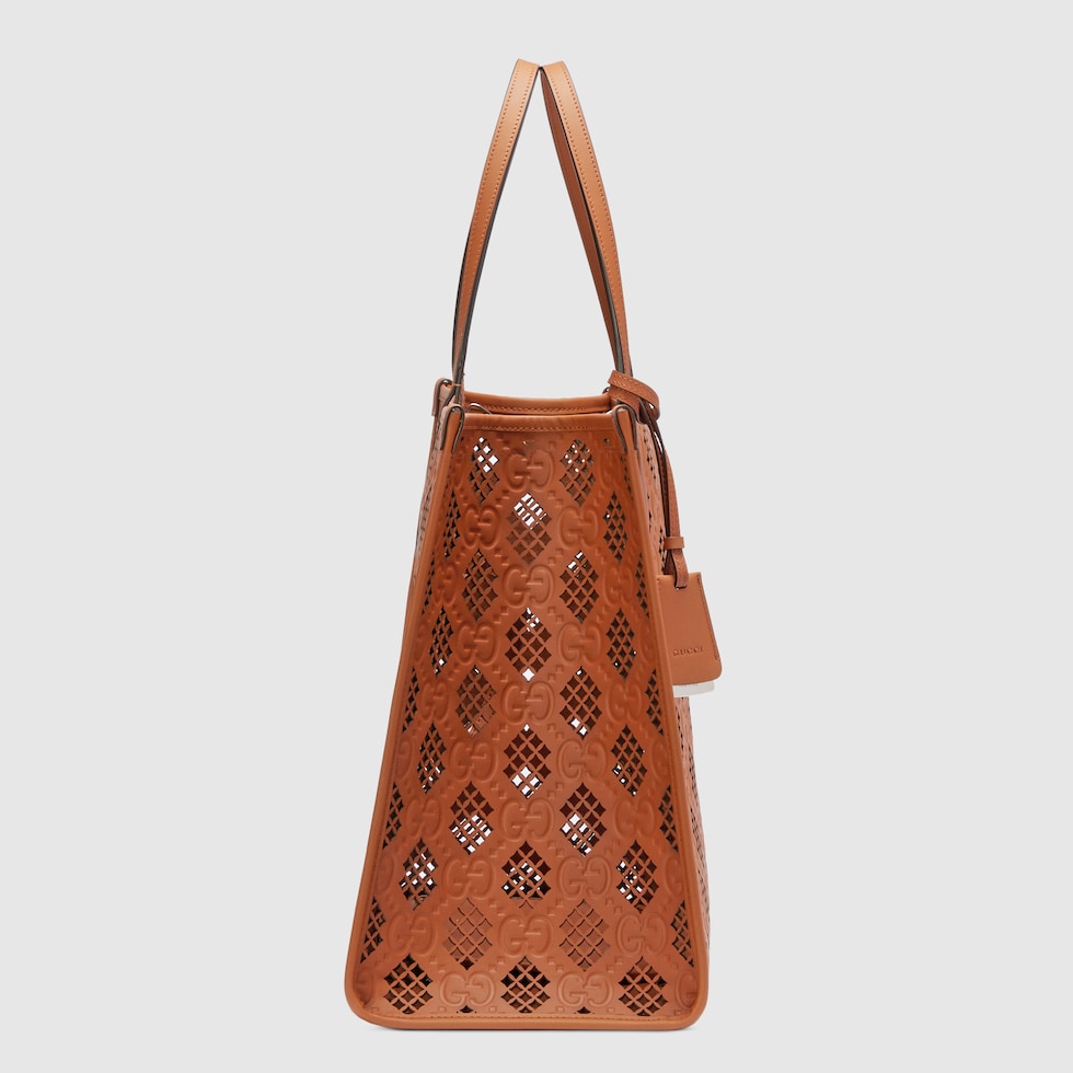 Medium tote bag with cut-out motif in light brown leather | GUCCI® UK