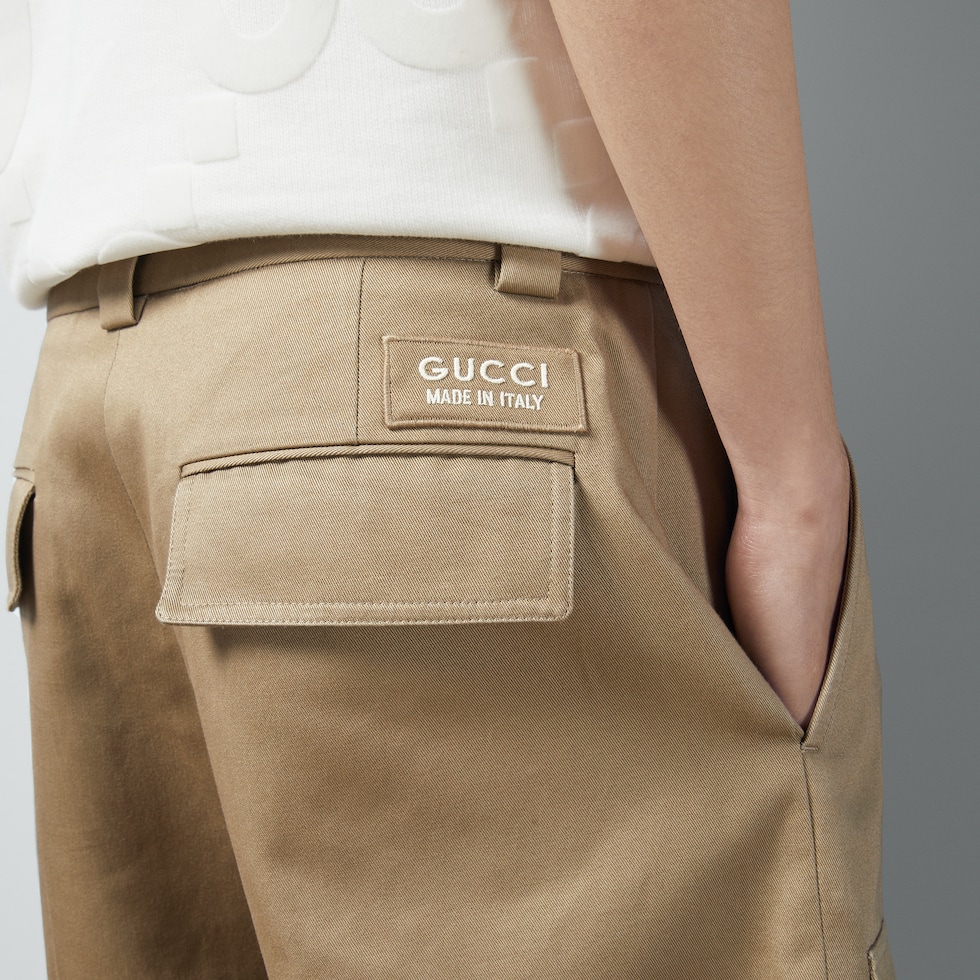Cotton wide leg cargo trousers in light brown | GUCCI® UK