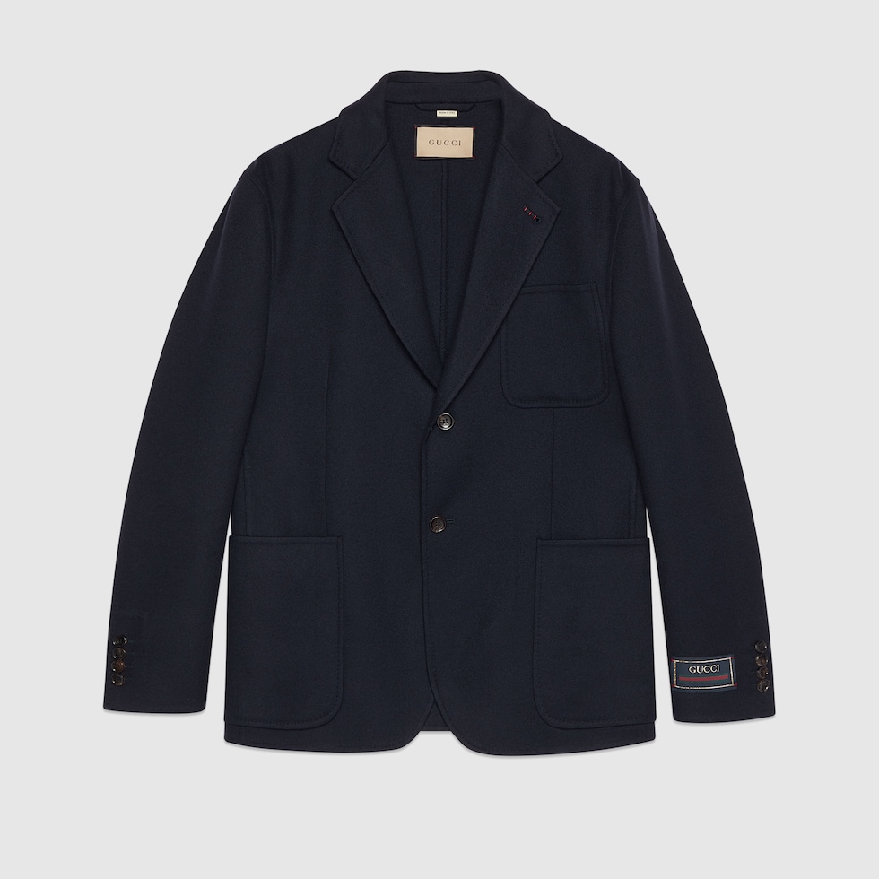 Lightweight wool jacket with Web label in dark blue | GUCCI® UK