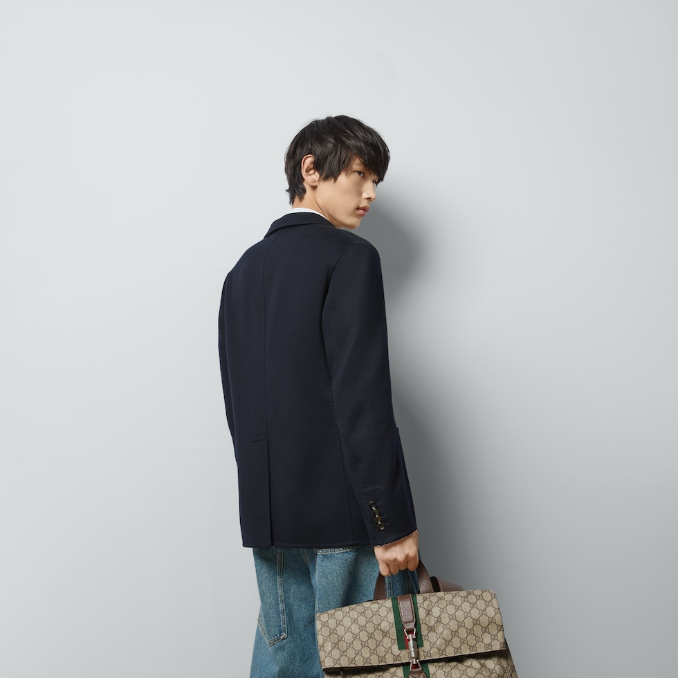 Lightweight wool jacket with Web label in dark blue | GUCCI® NL