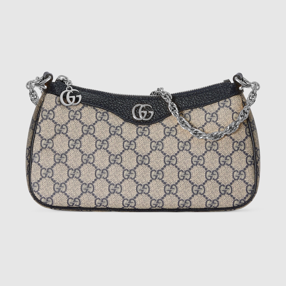 Bolso de hombro Ophidia tamaño pequeño en GG Supreme beige y azul ...