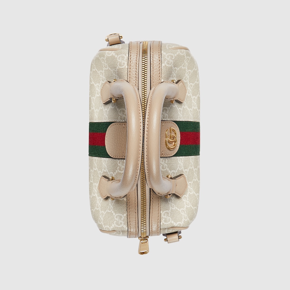 Ophidia small boston bag in beige and white GG Supreme | GUCCI® UK