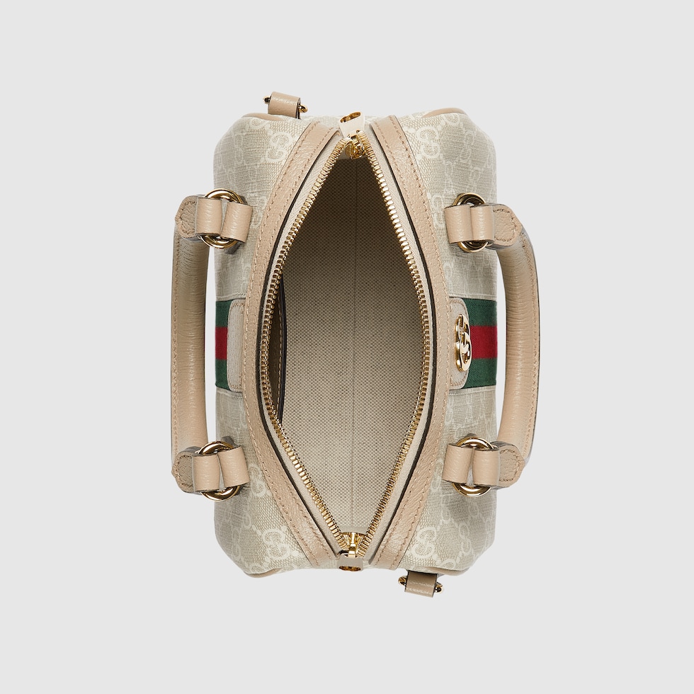 Ophidia small boston bag in beige and white GG Supreme | GUCCI® UK