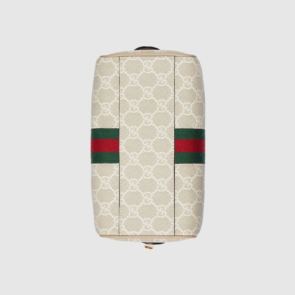 Ophidia small boston bag in beige and white GG Supreme | GUCCI® UK