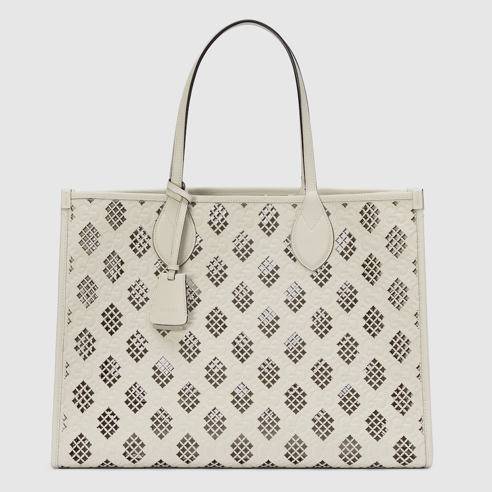 Medium tote bag with cut-out motif in off white leather | GUCCI® UK