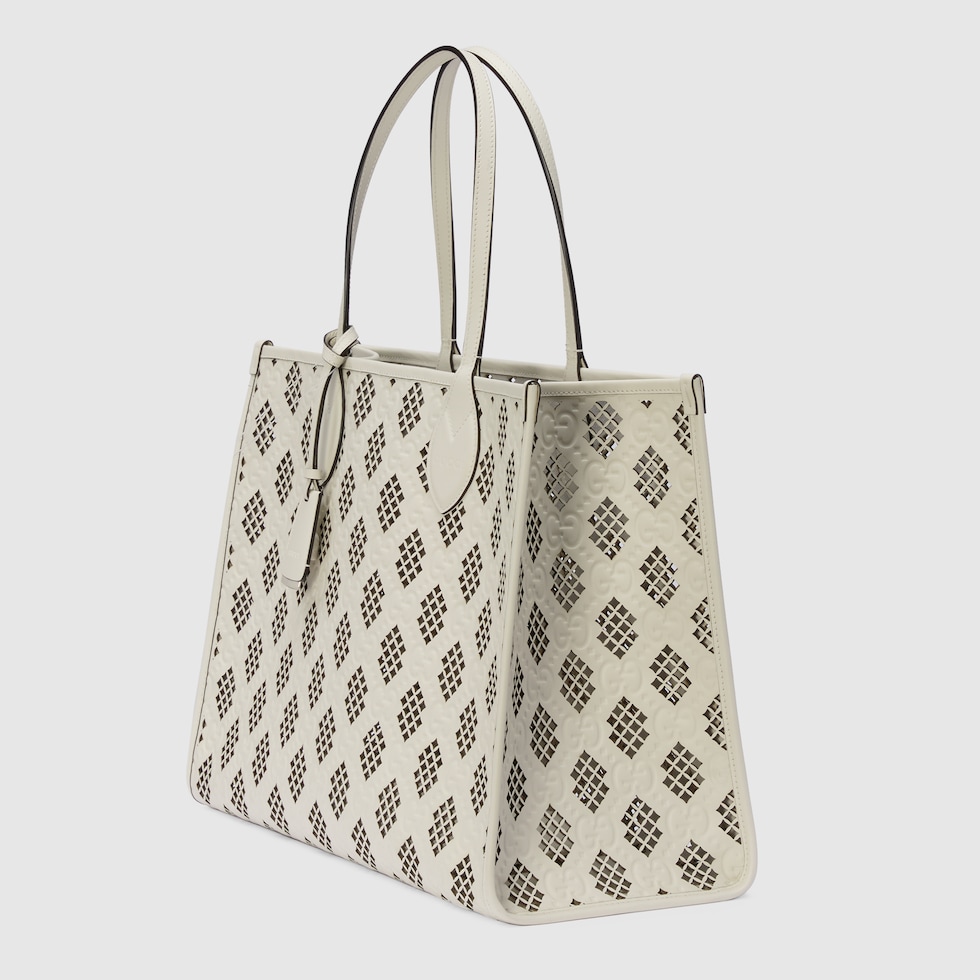 Medium tote bag with cut-out motif in off white leather | GUCCI® UK