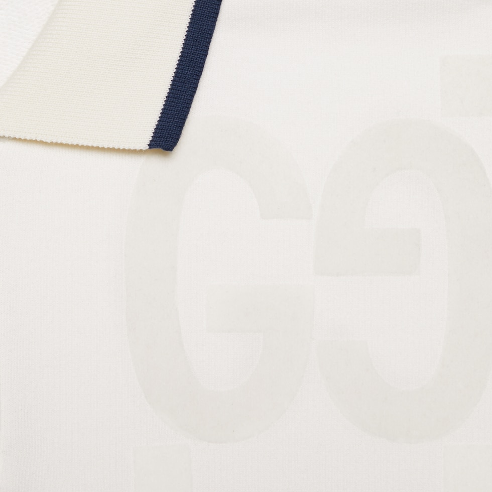 GG flocked print cotton polo top in ivory | GUCCI® TR