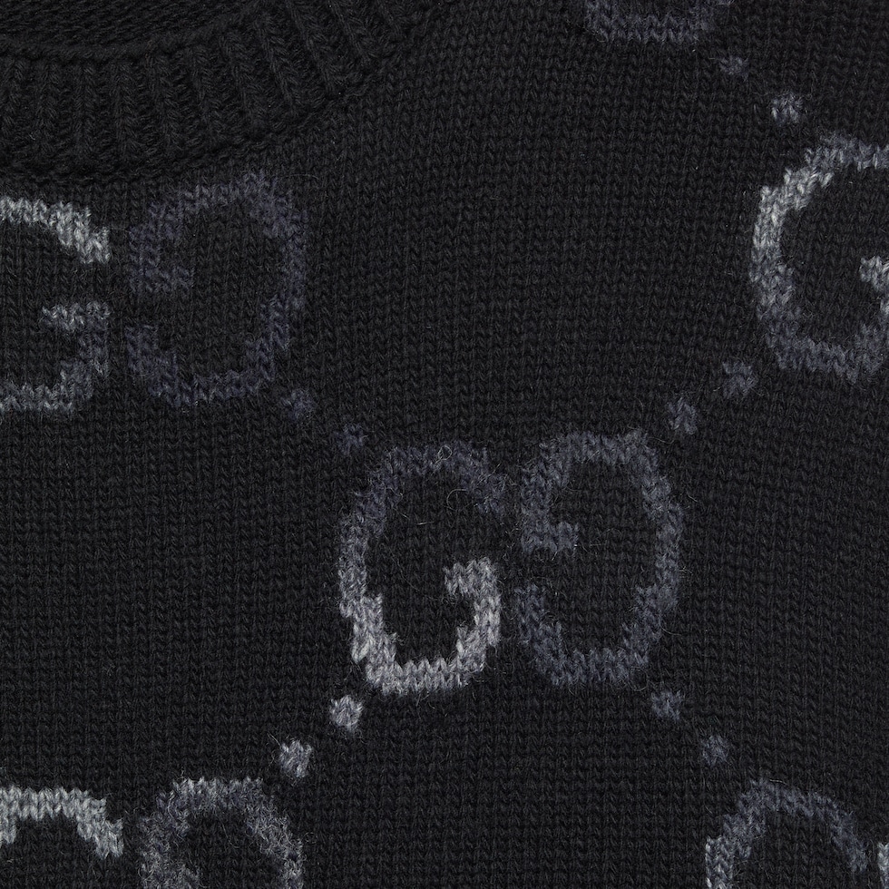 Wool sweater with GG intarsia in black | GUCCI® US