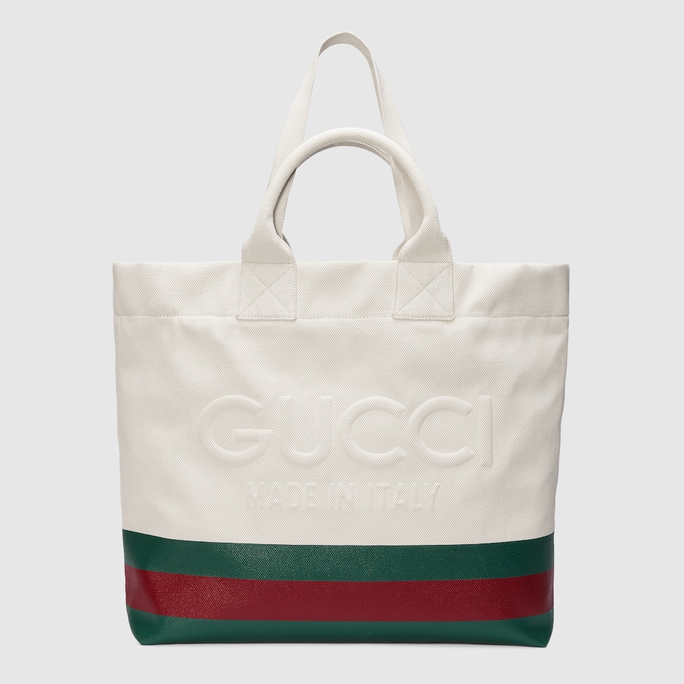 Canvas tote bag with embossed detail in natural canvas with Web | GUCCI® TH