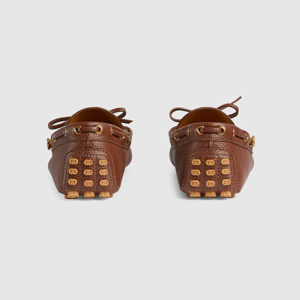 Men's driver with Interlocking G in brown leather | GUCCI® IE