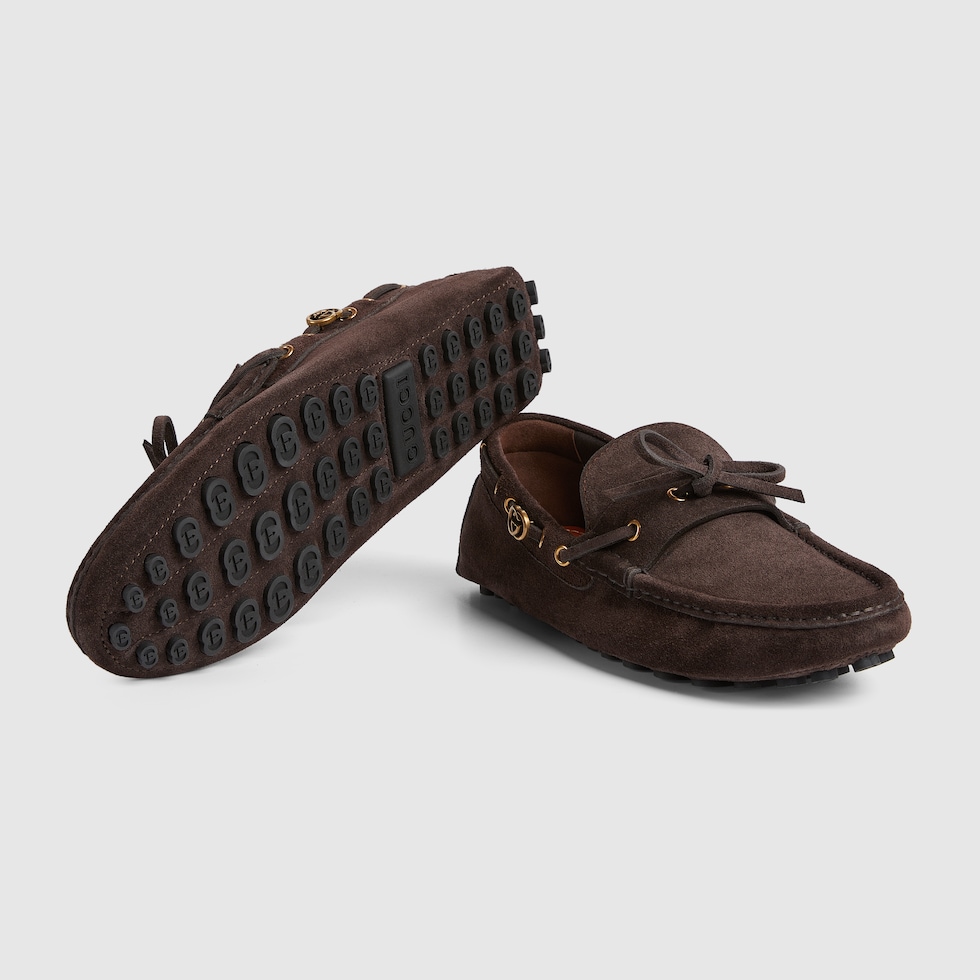 Men's driver with Interlocking G in dark brown suede | GUCCI® PL