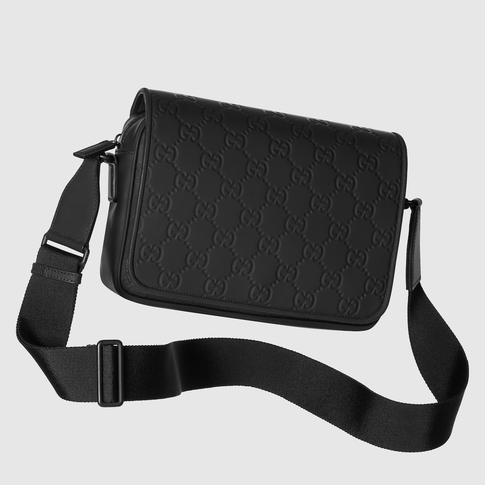 GG rubber-effect crossbody bag in black leather | GUCCI® UK