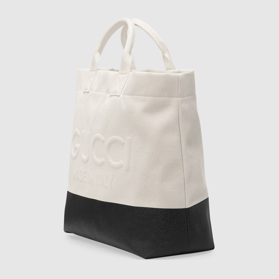 Canvas tote bag with embossed detail in natural canvas with black ...