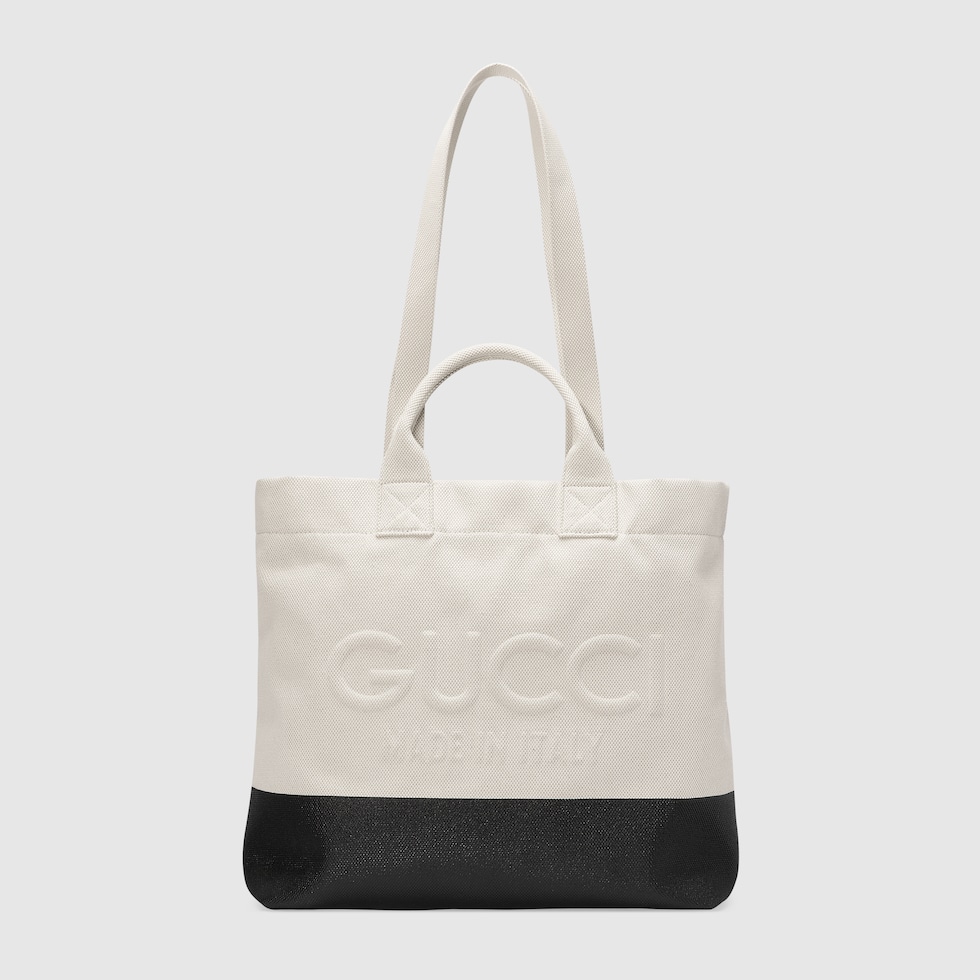 Canvas tote bag with embossed detail in natural canvas with black ...