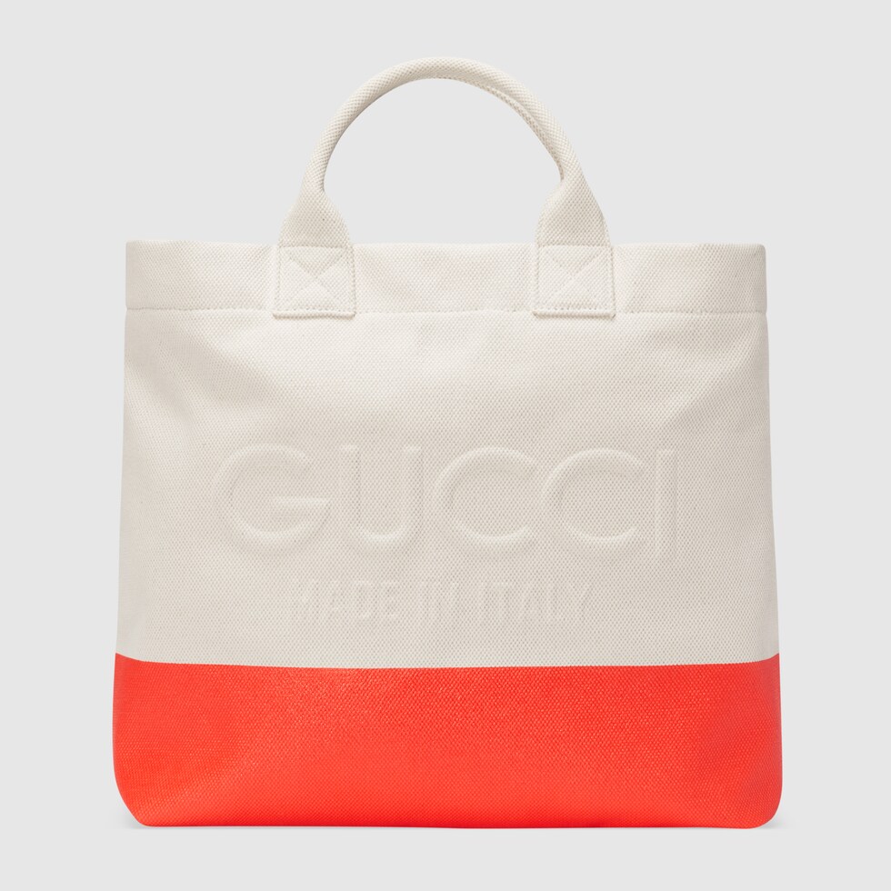 Canvas tote bag with embossed detail in natural canvas with orange ...