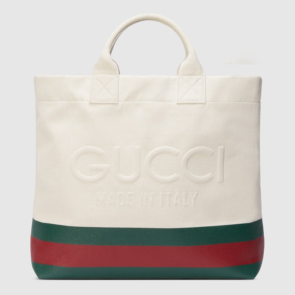 Canvas tote bag with embossed detail in natural canvas with Web | GUCCI® UK