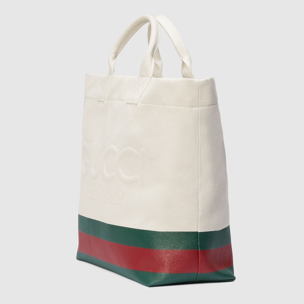 Canvas tote bag with embossed detail in natural canvas with Web | GUCCI® CZ