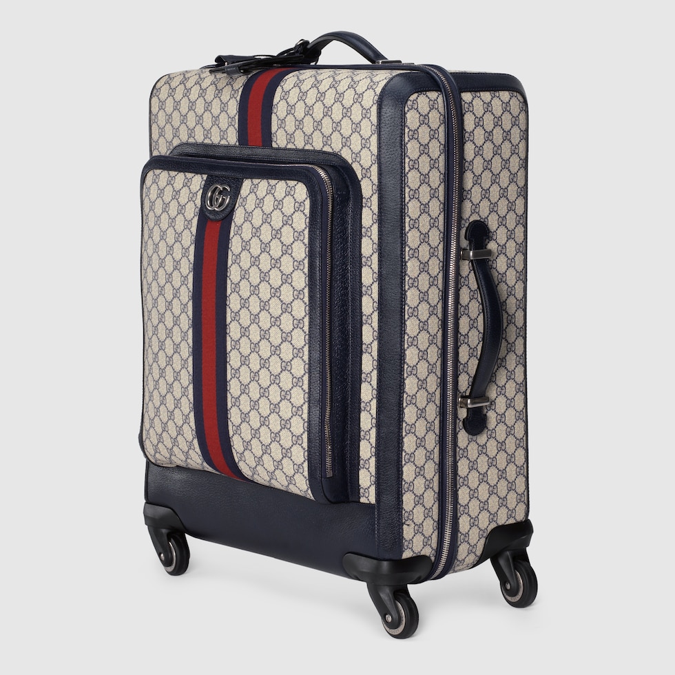 Gucci Savoy medium trolley in beige and blue GG Supreme | GUCCI® US