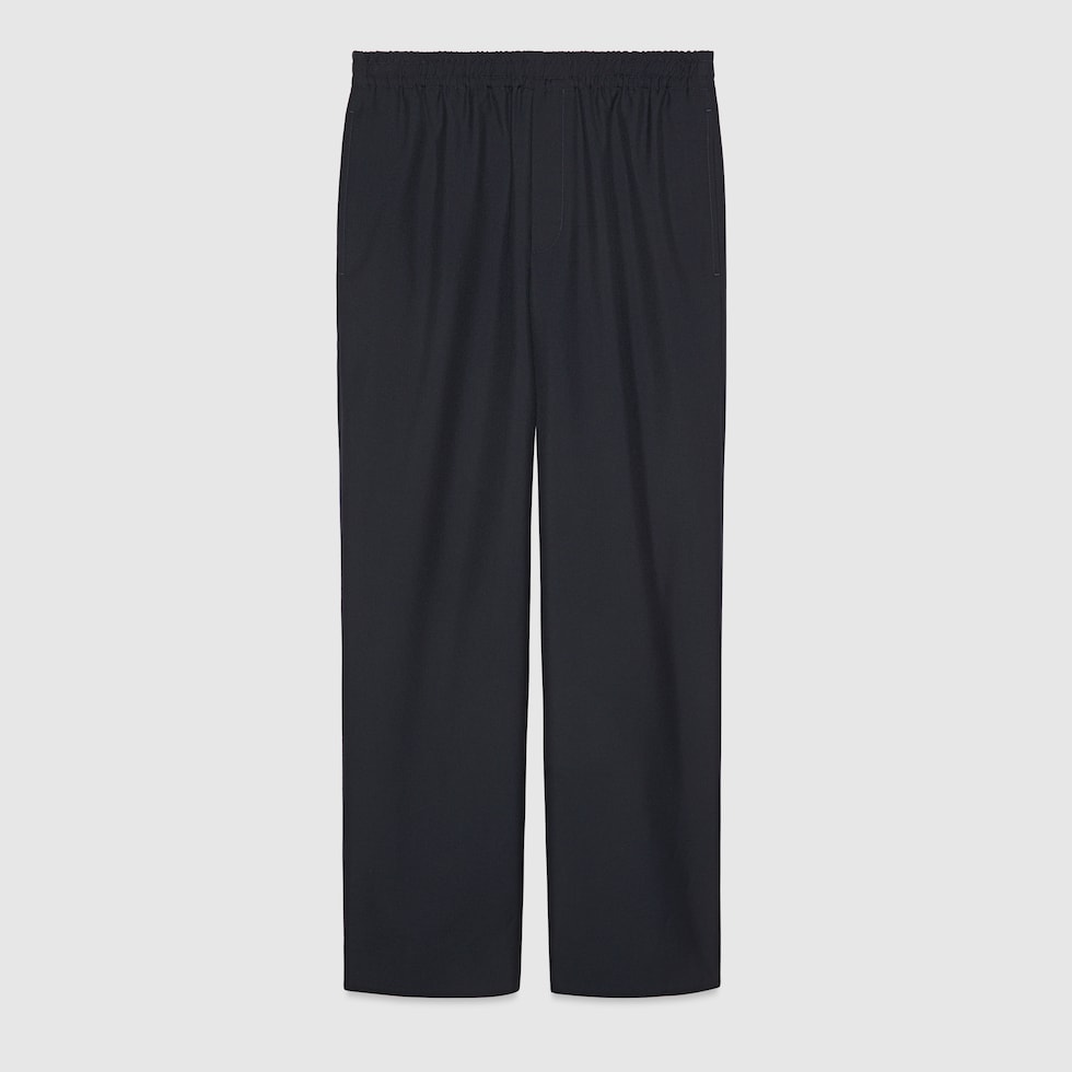 Wool twill track bottoms in dark blue | GUCCI® UK